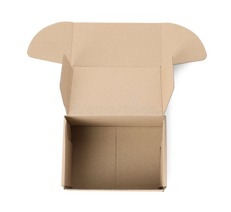 Empty Open Cardboard Box Isolated on White, Top View Stock Image ...