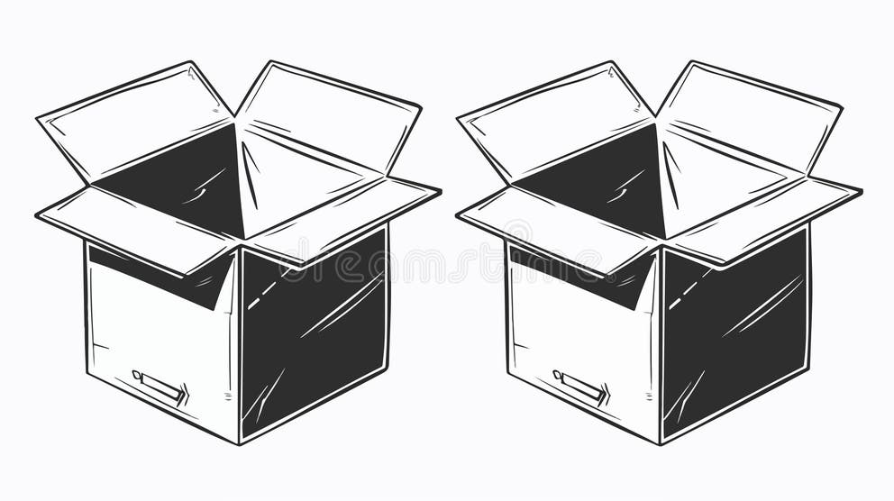 Empty Open Cardboard Box Line Art for Packaging Stock Vector ...