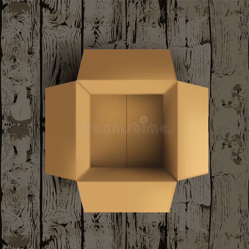 Empty Open Cardboard Box on Wooden Floor Stock Vector - Illustration of ...