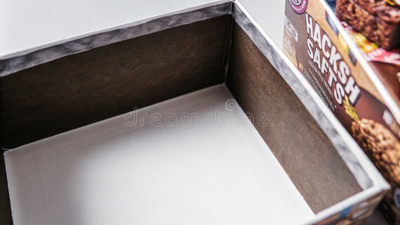 Empty Open Cereal Box on a Kitchen Table Stock Photo - Image of meal ...