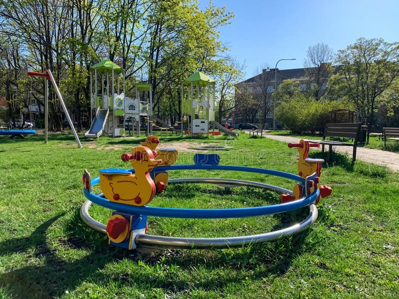 Empty Open Children S Playground in a City Park. Stock Photo - Image of ...