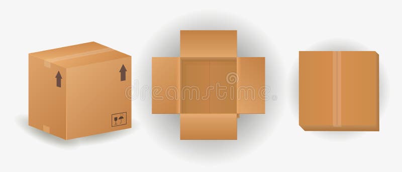 Empty Open and Closed Cardboard Box. Isolated on a Transparent ...