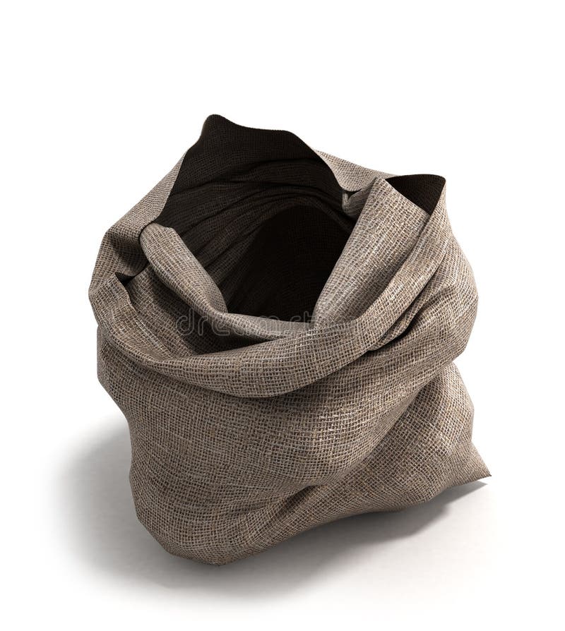 Empty Open Cloth Bag Front 3d Illustration Isolated on White Stock ...