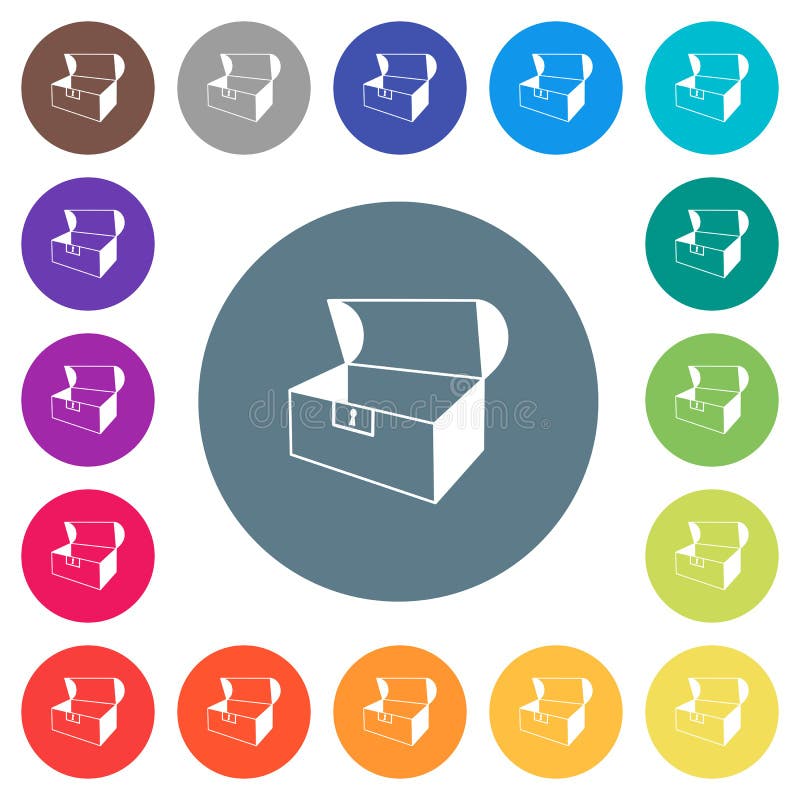 Empty Open Coffer Flat White Icons on Round Color Backgrounds Stock ...