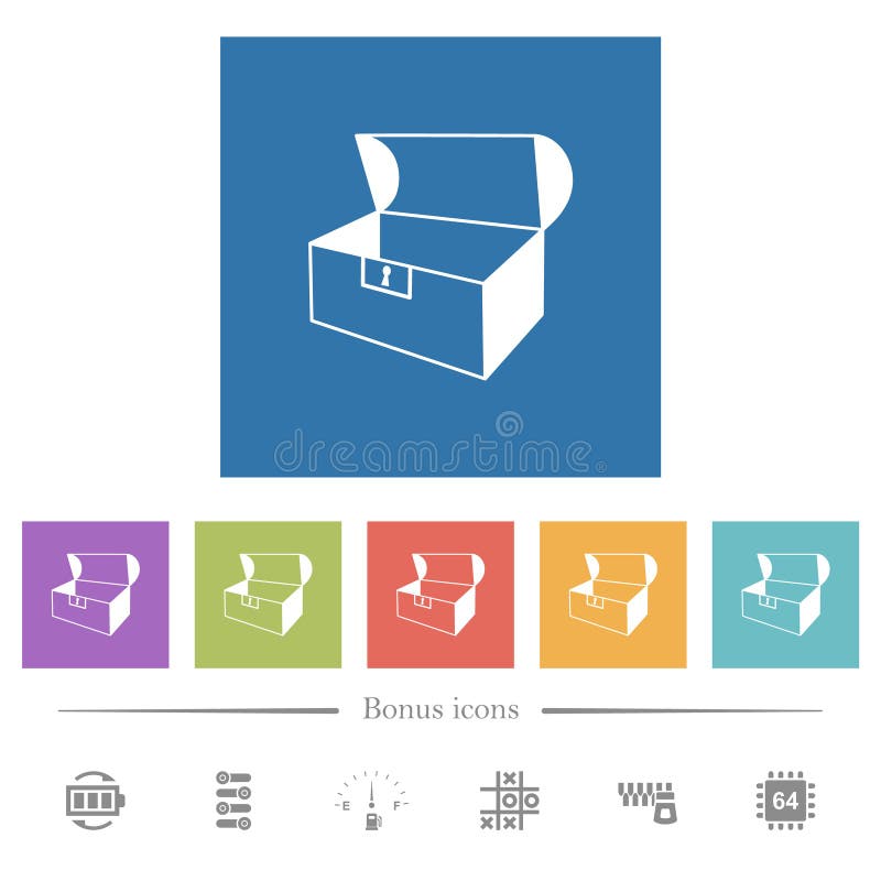 Empty Open Coffer Flat White Icons in Square Backgrounds Stock Vector ...