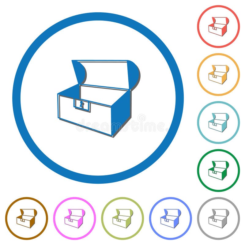 Empty Open Coffer Icons with Shadows and Outlines Stock Vector ...