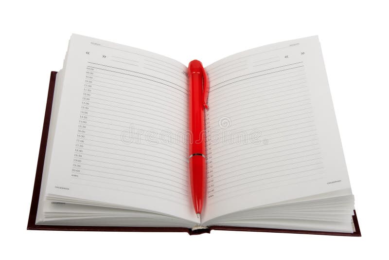 Empty Open Diary and Red Ball Point Pen. Stock Photo - Image of ...