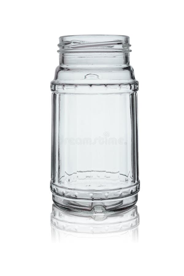 Empty Open Glass Jar. Isolated on White Background with Reflection ...
