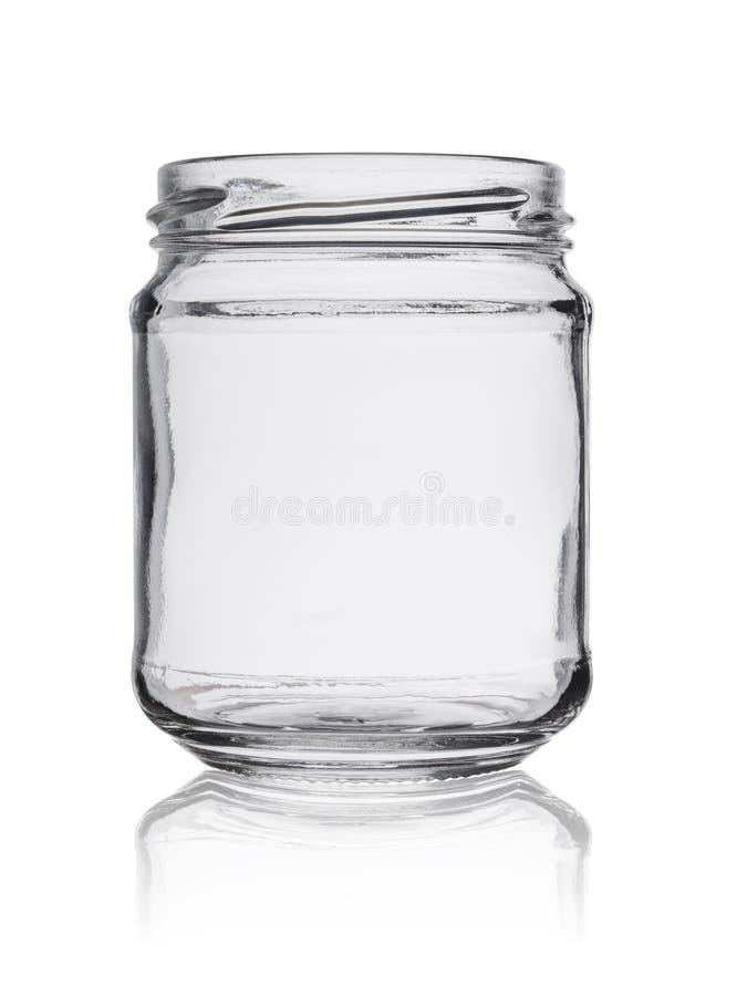 Empty Open Glass Jar with Reflection Isolated on a White Background ...