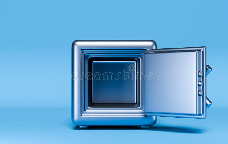 Empty Open Metallic Safe on Blue Background Stock Illustration ...