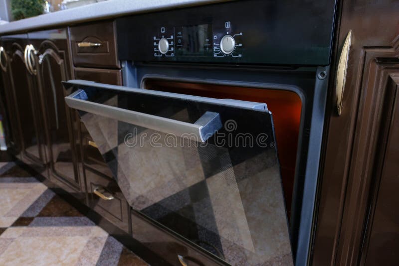 Empty, Open Modern Oven Close-up. Built-in Kitchen Furniture Stock ...