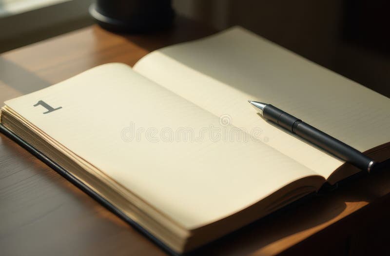 Empty Open Notebook with Black Pen,number 1 Written on Blank Page. New ...