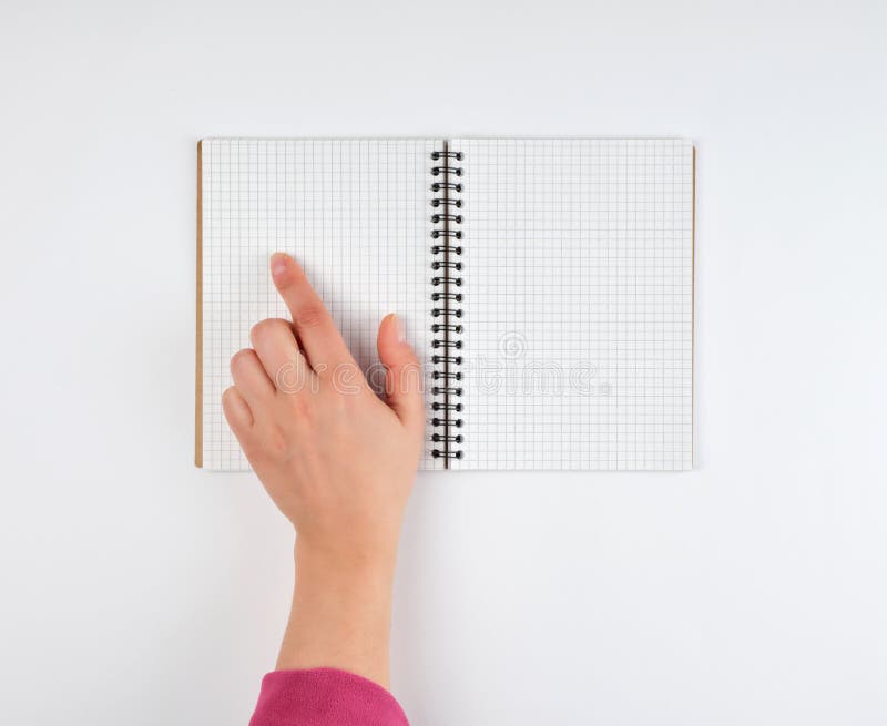 Empty Open Notebook in a Cell and a Female Hand Stock Image - Image of ...