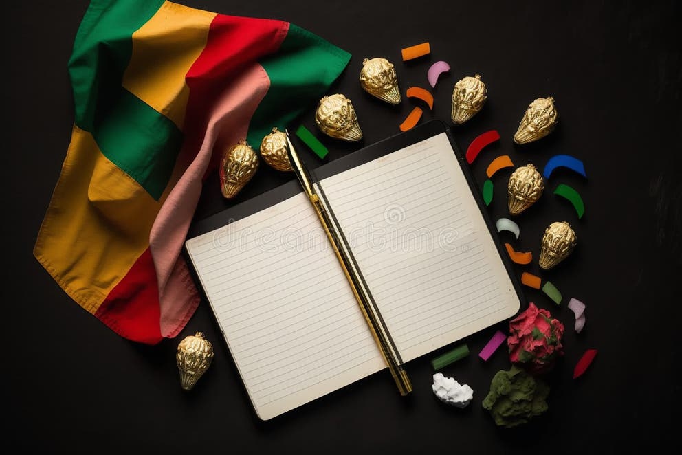 Empty Open Notepad, Copyspace, Mexican Vibrant, Black Background, Cinco ...