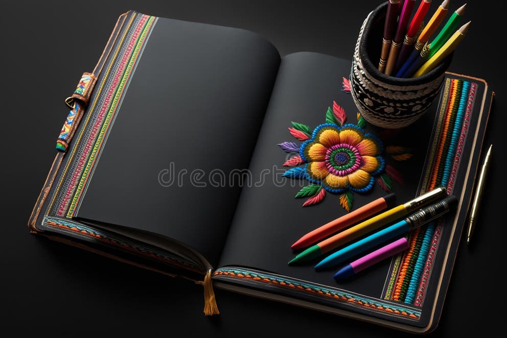 Empty Open Notepad, Copyspace, Mexican Vibrant, Black Background, Cinco ...