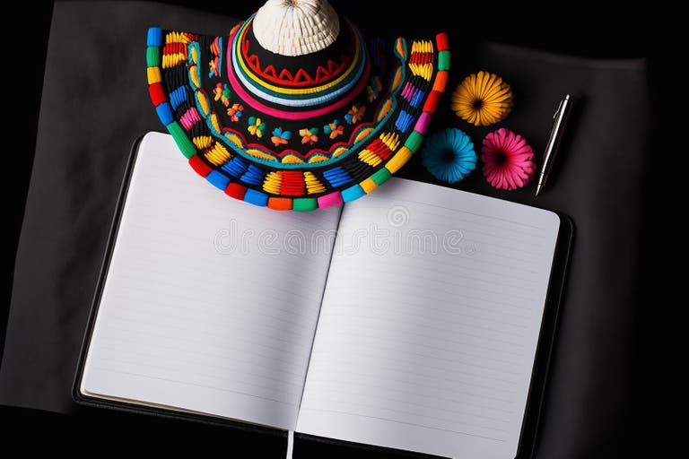 Empty Open Notepad, Copyspace, Mexican Vibrant, Black Background, Cinco ...