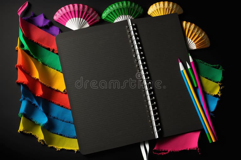 Empty Open Notepad, Copyspace, Mexican Vibrant, Black Background, Cinco ...