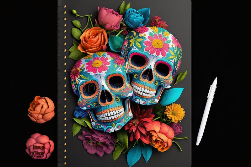 Empty Open Notepad, Copyspace, Mexican Vibrant, Black Background, Cinco ...