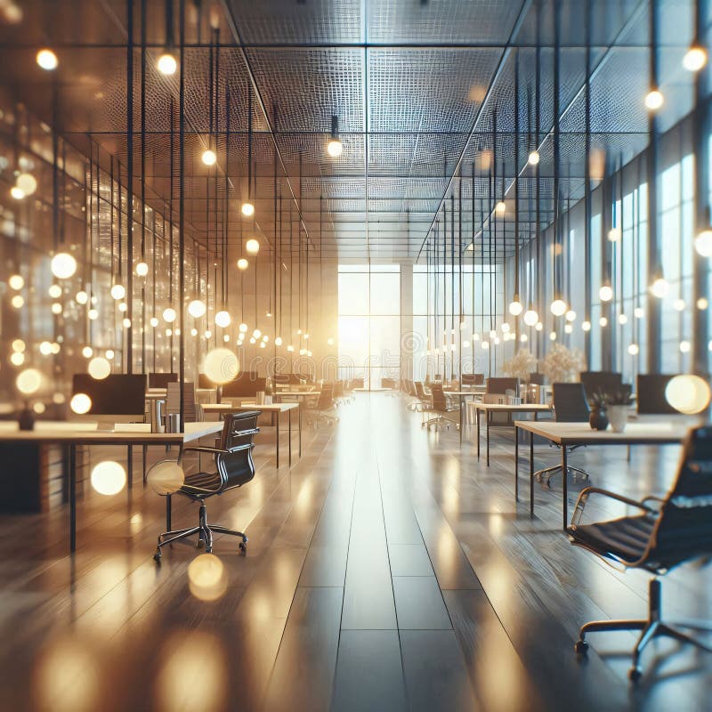 Empty Open Office Space, Abstract Light Blur Creates a Stylish Interior ...
