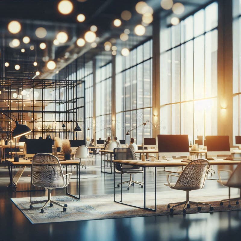 Empty Open Office Space, Abstract Light Blur Creates a Stylish Interior ...