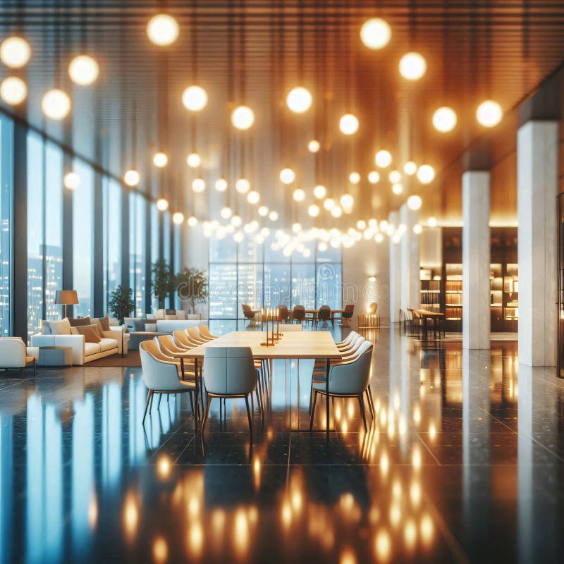 Empty Open Office Space, Abstract Light Blur Creates a Stylish Interior ...
