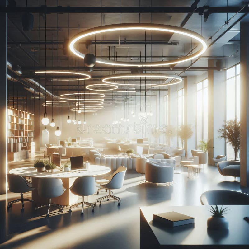 Empty Open Office Space, Abstract Light Blur Creates a Stylish Interior ...