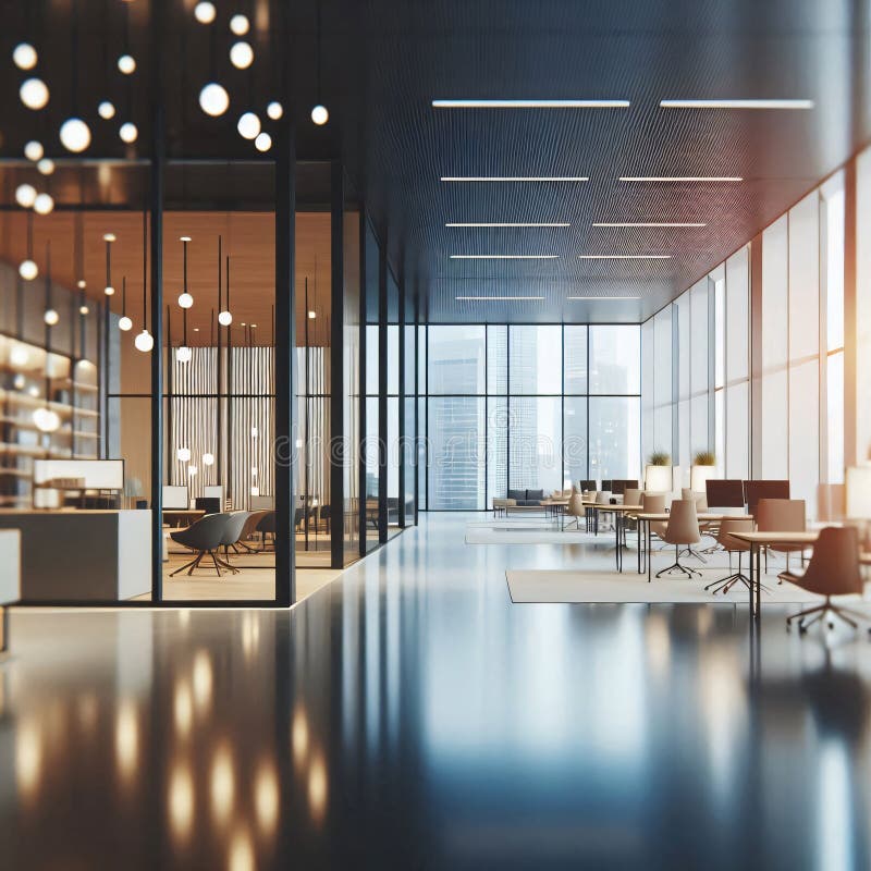 Empty Open Office Space, Abstract Light Blur Creates a Stylish Interior ...