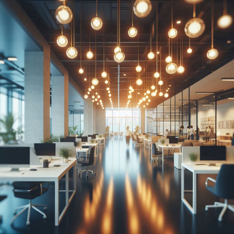 Empty Open Office Space, Abstract Light Blur Creates a Stylish Interior ...