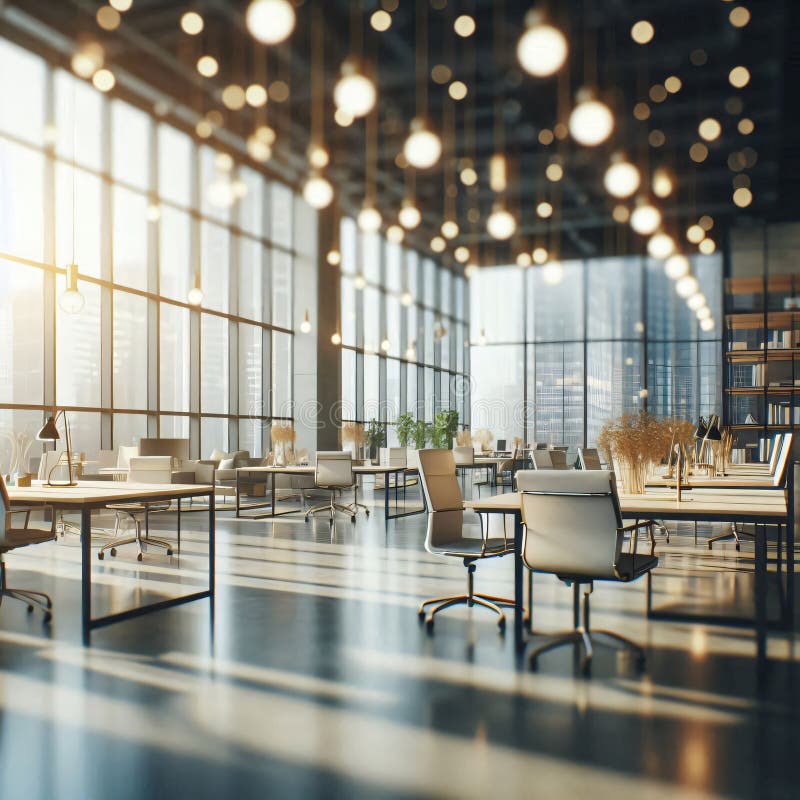 Empty Open Office Space, Abstract Light Blur Creates a Stylish Interior ...
