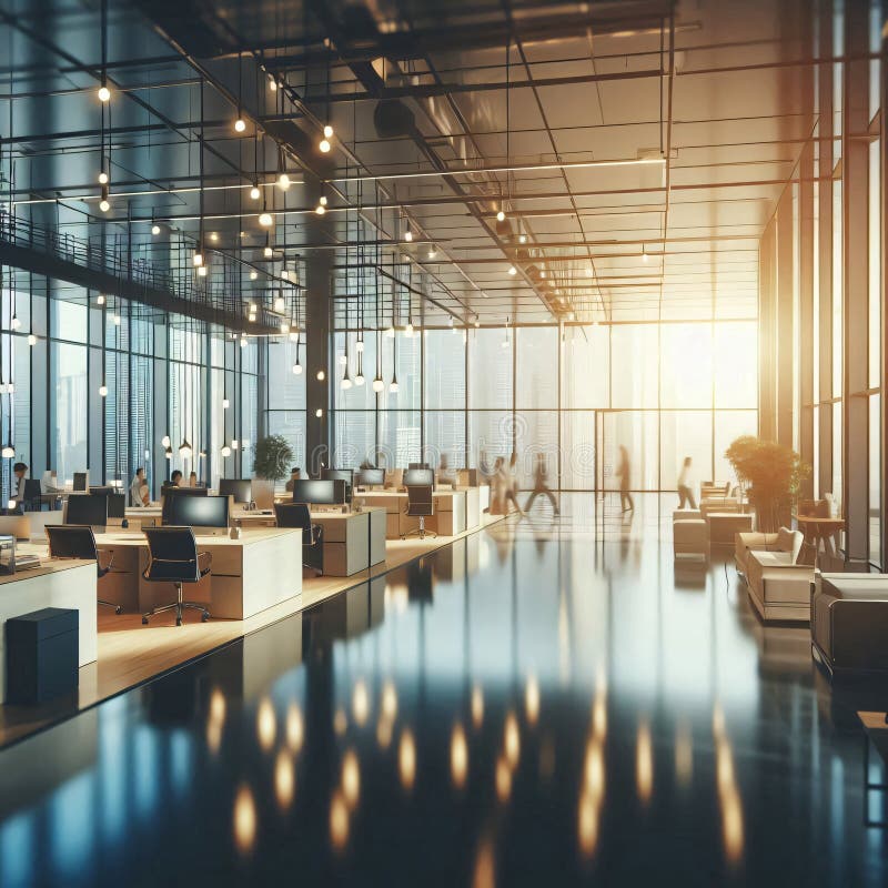Empty Open Office Space, Abstract Light Blur Creates a Stylish Interior ...