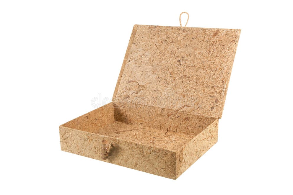 Empty Open Paper Gift Box Made of Scrap Wood Pulp Isolated on White ...