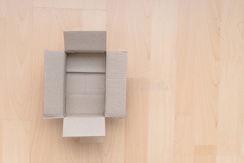 Empty Open Rectangular Cardboard Box on Wood Background. Shopping ...