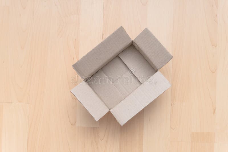 Empty Open Rectangular Cardboard Box on Wood Background. Shopping ...