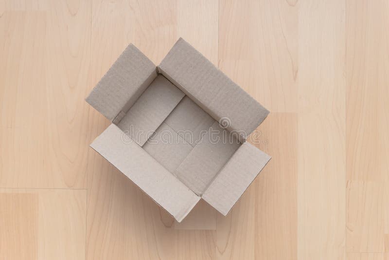 Empty Open Rectangular Cardboard Box on Wood Background. Shopping ...