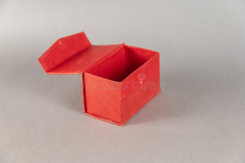 Empty Open Red Rectangular Box on Gray Background. Close-up Stock Image ...