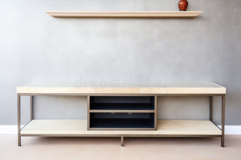 An Empty Open Shelf Tv Stand Against a Textured Wall Stock Photo ...
