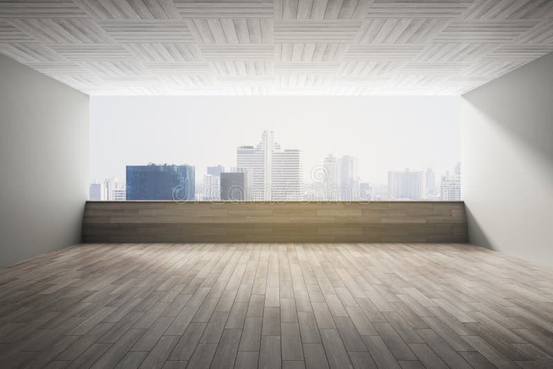 Empty Open Space Balcony Interior with Panoramic City View, Daylight ...