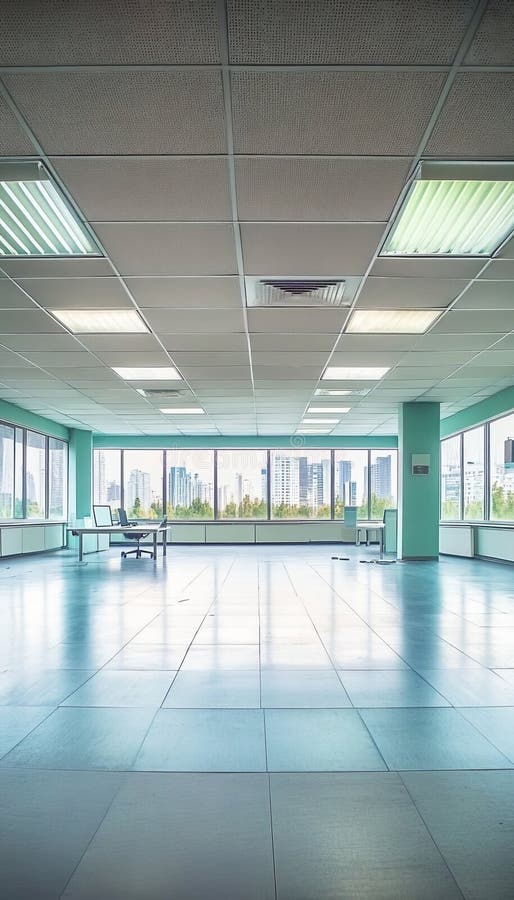 Empty Open Space Office Interior with Panoramic City View, Business ...