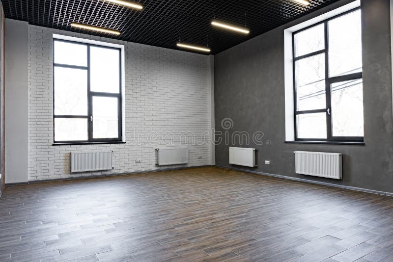 Empty Open Space Office Room with Window Stock Photo - Image of board ...