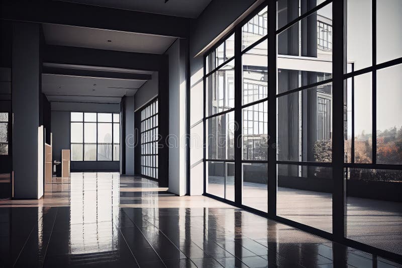 Empty Open Space Office, with View of the Outside World through Large ...