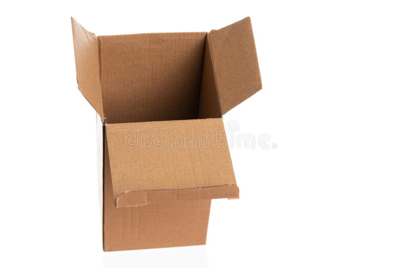 Empty Opened Cardboard Box Isolated on White Stock Photo - Image of ...