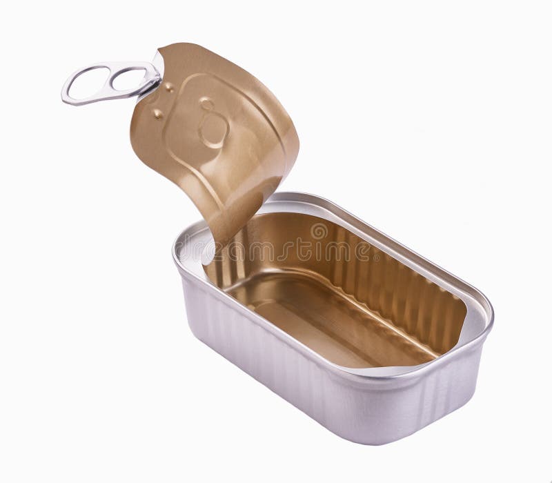 Empty Opened Steel Can with Lid Isolated on a White Background Stock ...