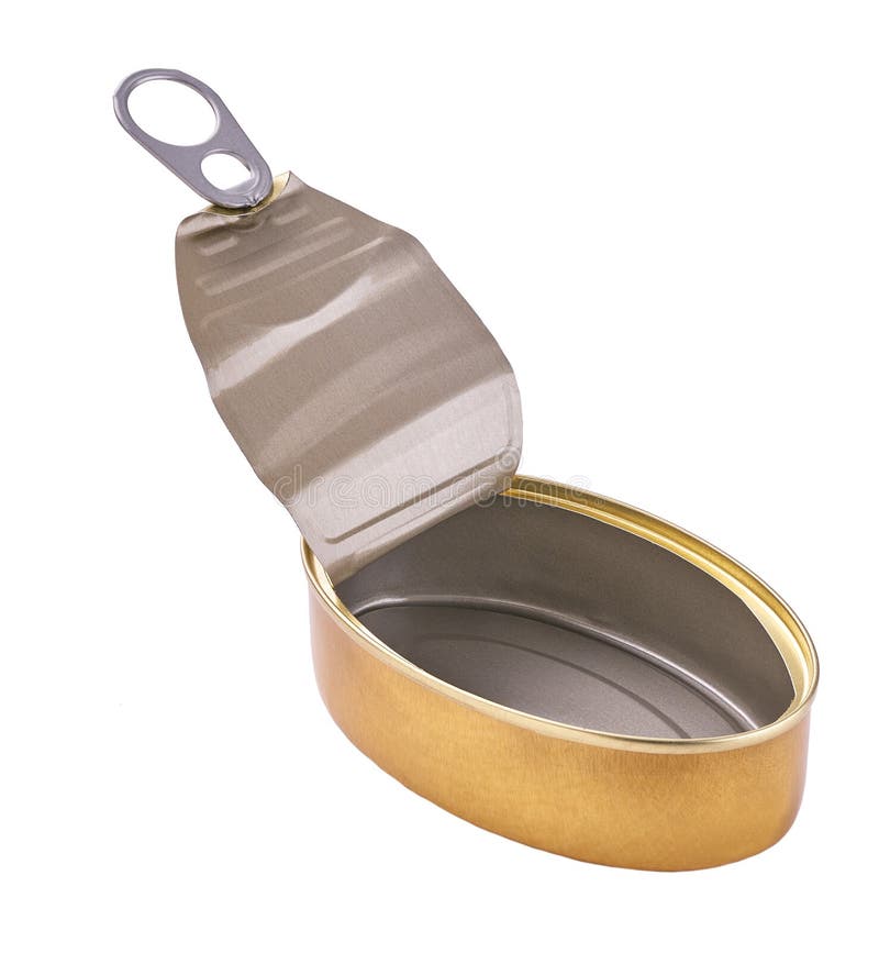 Empty Opened Steel Can with Lid Isolated on a White Background Stock ...