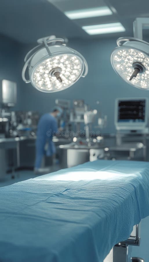 Empty Operating Room, Surgical Lights on, Medical Equipment, Blue Color ...