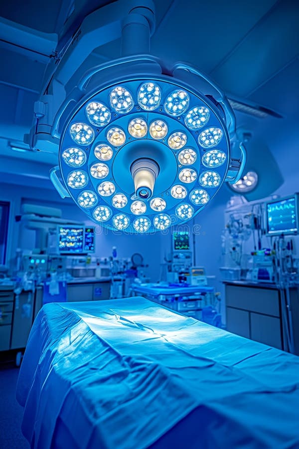 Empty Operating Room, Surgical Lights on, Prepared Operating Table ...