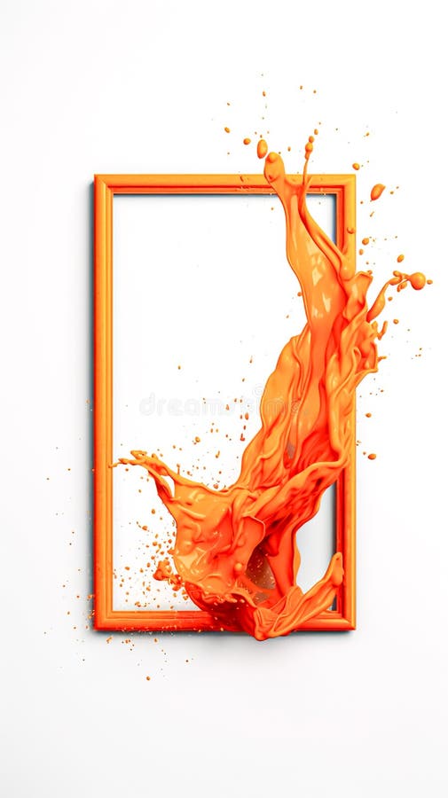 Empty Orange Picture Frame with Orange Paint Splash. Stock Image ...