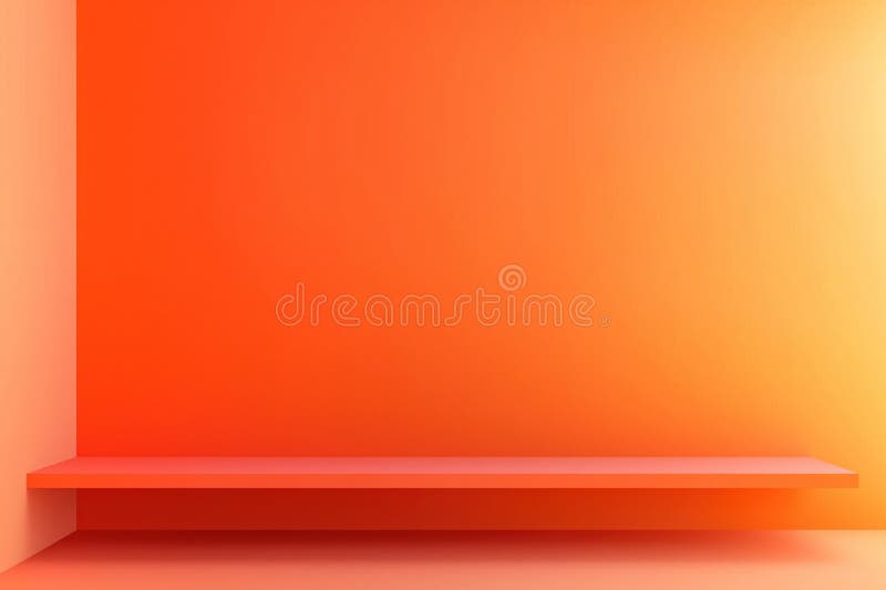 Empty Orange Studio Room with Shelf. Minimalist Design for Product ...