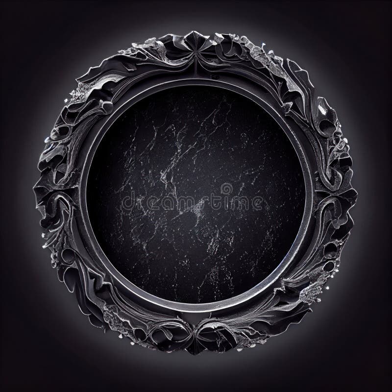 An Empty Ornamental Stone Circle Frame on Black Background. Stock ...
