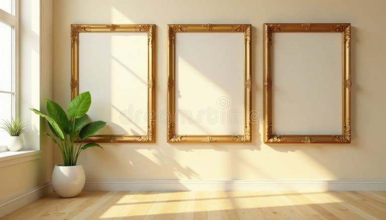 Empty Ornate Frames on Beige Wall, Sunlit Room , Decor, Frames, Pastel ...