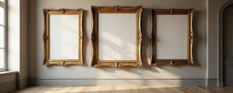 Empty Ornate Wooden Frames on Modern Wall, Luxury Room, Empty Frame ...